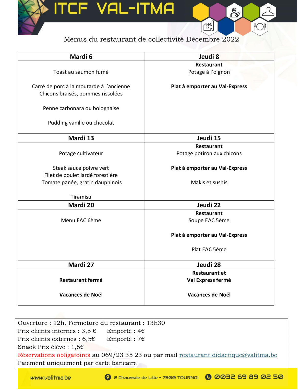 Menus cuisine de collectivité du 6 Décembre 2022 au 22 Décembre 2022 ...