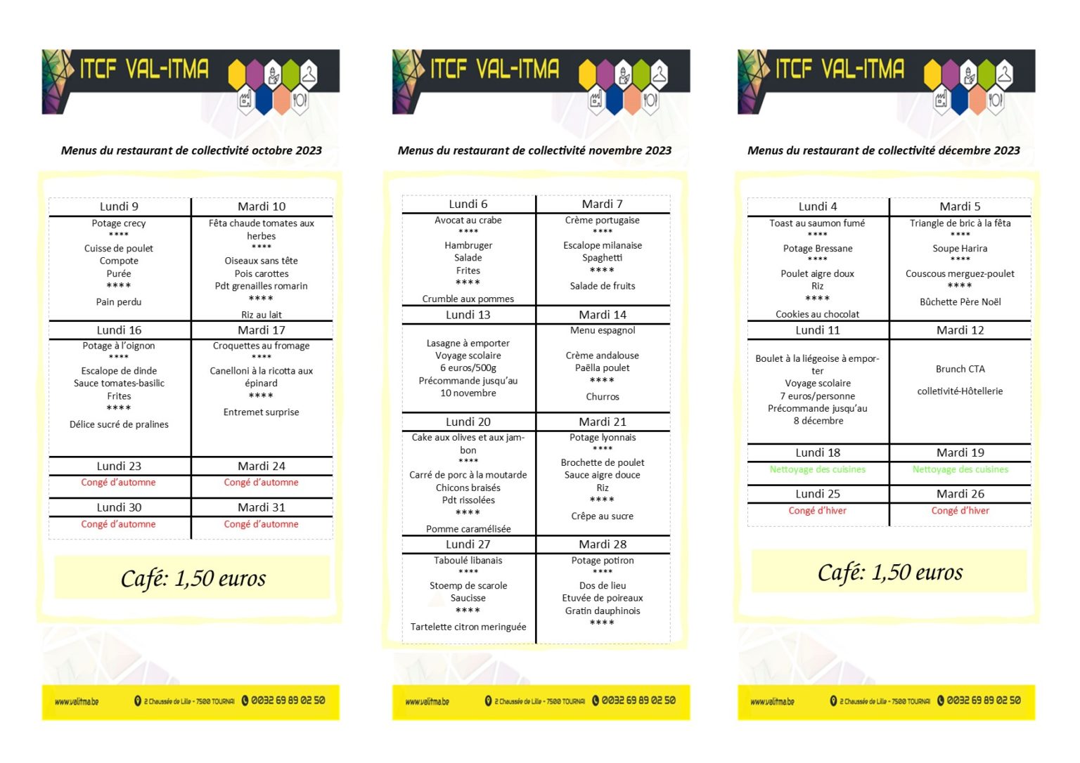 Menus cuisine de collectivité du 9 Octobre 2023 au 12 Décembre 2023 ...